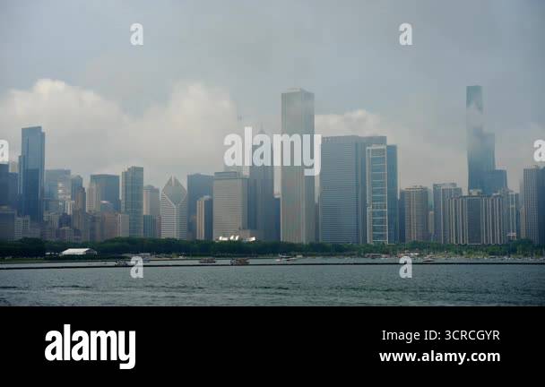 Stabile view of the downtown City skyline background. Bird is fluing ...