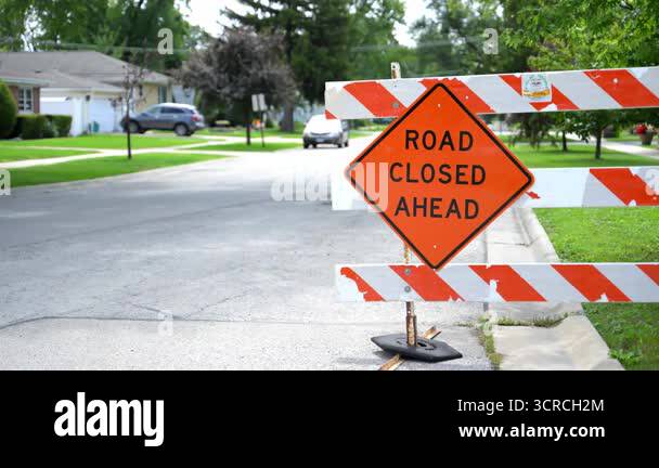 Warning sign of closed road at the side of the street. High quality 4k ...
