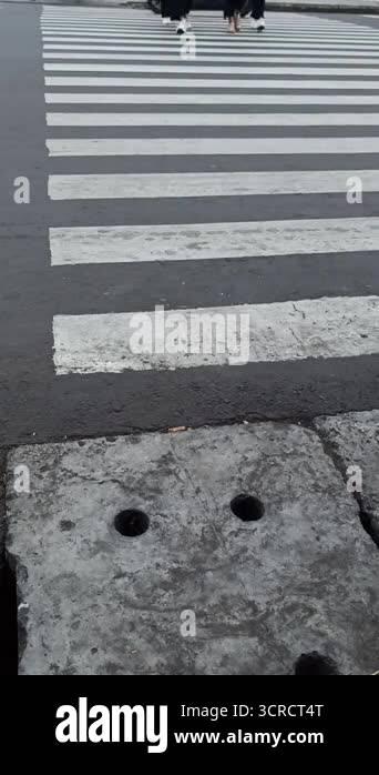 Zebra cross on a city street with clear white stripes, symbolizing ...