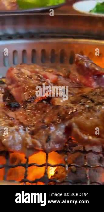 Grilled beef steak meat with salt and pepper. Beef steak grilled on a ...