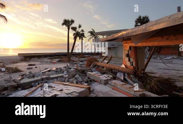 Storm surge severe damage to residential houses on ocean shore after ...