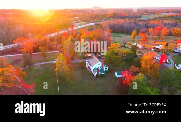 Rural estate houses between golden fall foliage in Appalachian ...