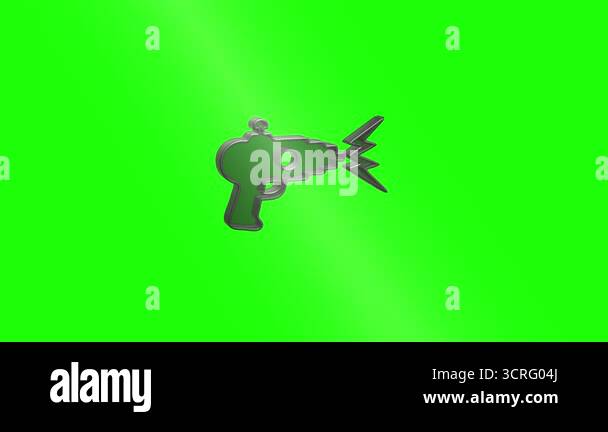 Metallic ray gun rotating and firing on green screen background, ideal ...