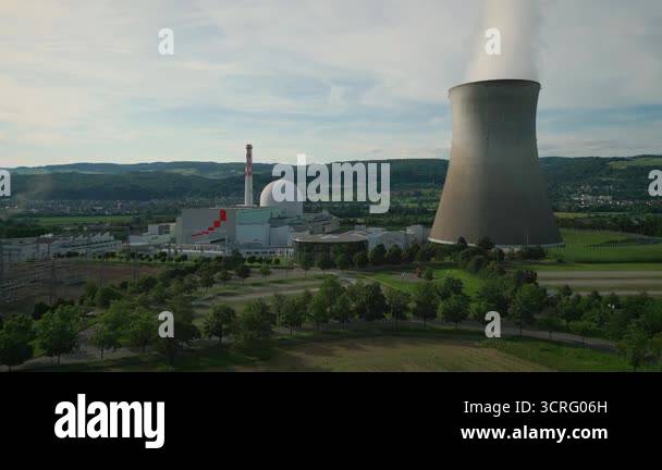 Smoke stack of nuclear power plant in Switzerland. Thermal power ...