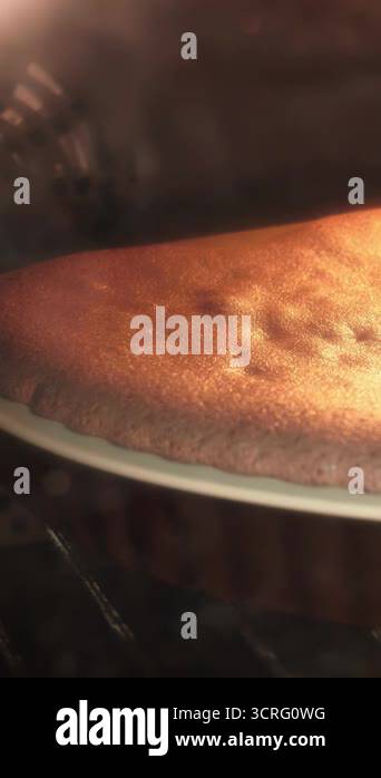 Timelapse of baking cake in oven. Delicious cake biscuit is rising up ...