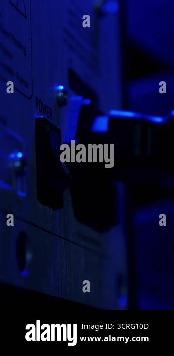 Fingers press computer power switch. Computer power start button, close ...