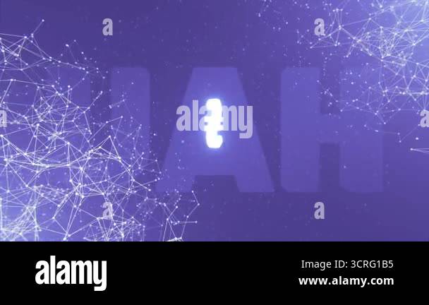 Big glowing neon UAH symbol rotating against plexus background with ...