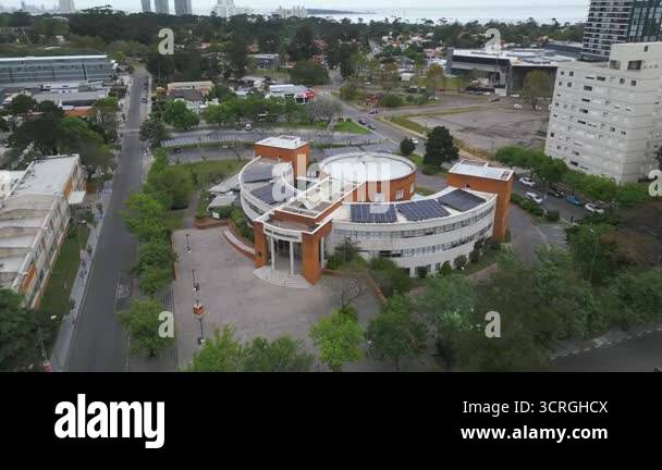 Drone footage showing the modern municipal building in Maldonado ...