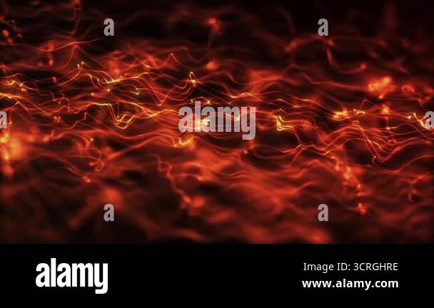 Glowing abstract fire fibers moving dynamically with flowing orange ...