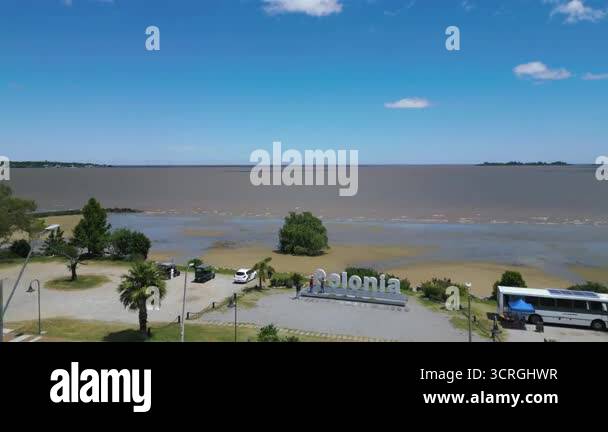 Drone footage captures the Colonia sign by the waterfront in Colonia ...