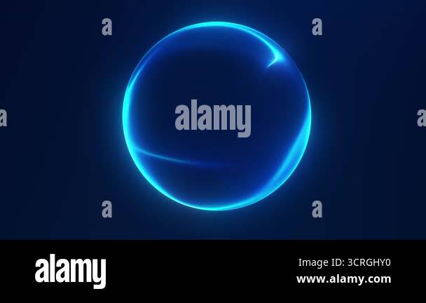 Shiny glowing blue sphere rotating smoothly with fluid abstract motion ...