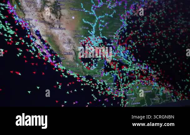 Maritime traffic map around USA America Camera shot computer screen ...