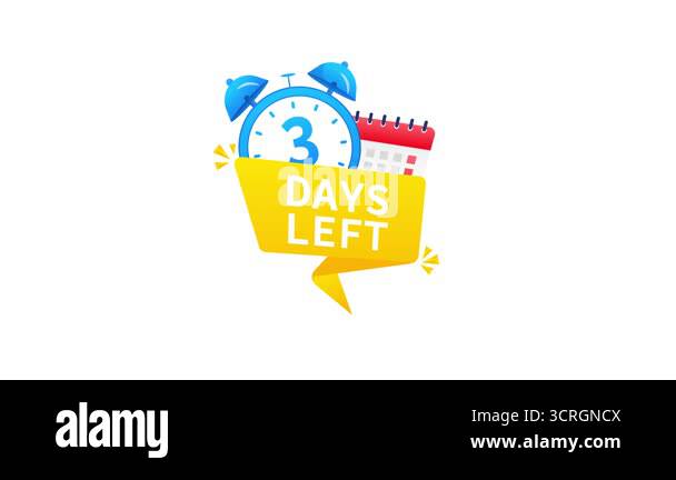 Countdown animation with alarm clock and calendar showing three days ...