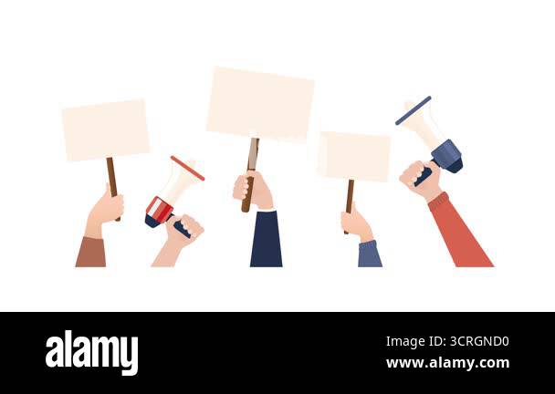 Animated hands holding blank signs and megaphones, perfect for ...