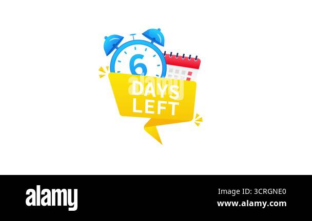 Cartoon clock and calendar showing six days remaining, isolated on ...