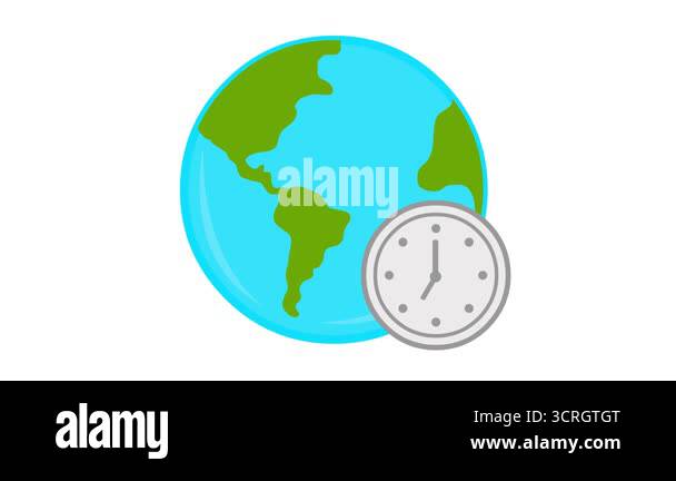 video animation planet earth and clock hands moving, in time zone ...