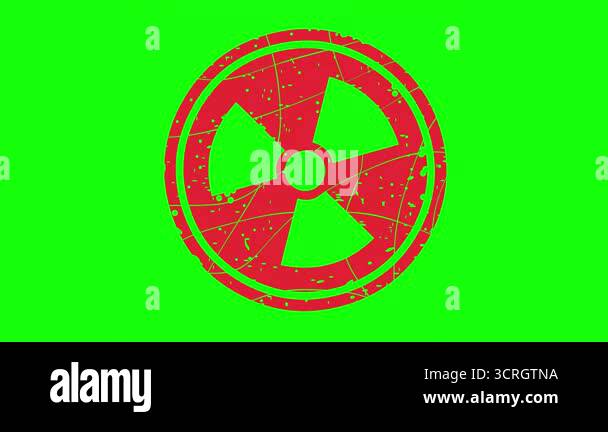 video animation red rubber stamp radioactive symbol concept, on a green ...
