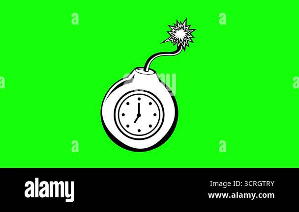 video animation drawing black and white time bomb icon concept, on a ...
