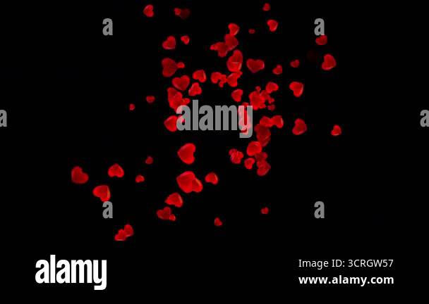 Romantic heart shapes effect appearing and floating on a black screen ...