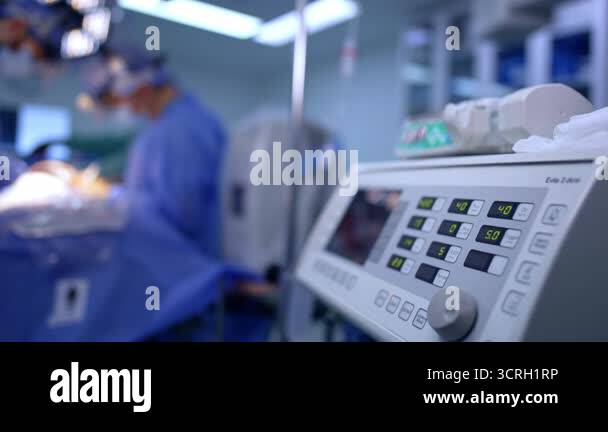 Medical equipment in operating room during neurosurgery. Close up of ...