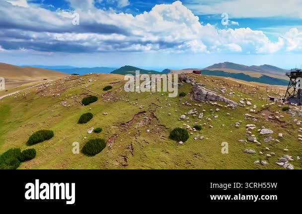 Amazing scenery of the mountains and beautiful azure sky with fluffy ...