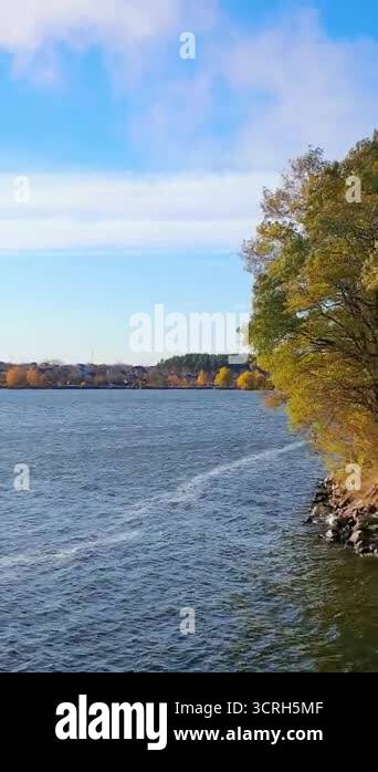 River beautiful landscapes aerial view. Natural outdoor autumn drone ...