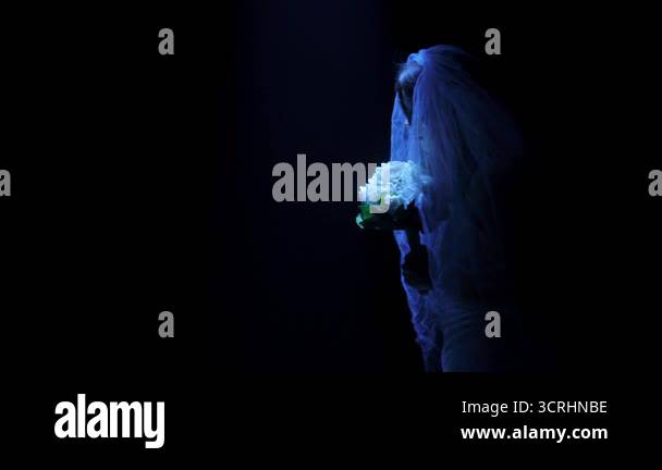 A spooky Halloween scene featuring a dead bride figure covered in a ...