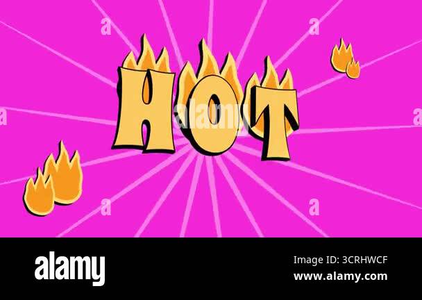 Quirky animation. Hot bold flaming letters on pink background with ...