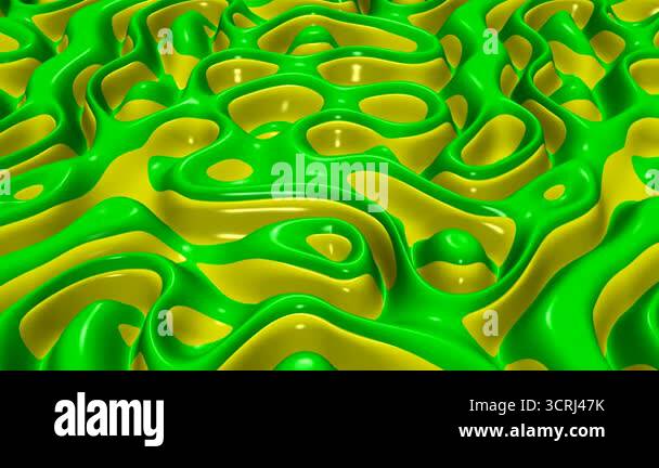 Elegant luminous waves of green and yellow plasma, seamless loop ...