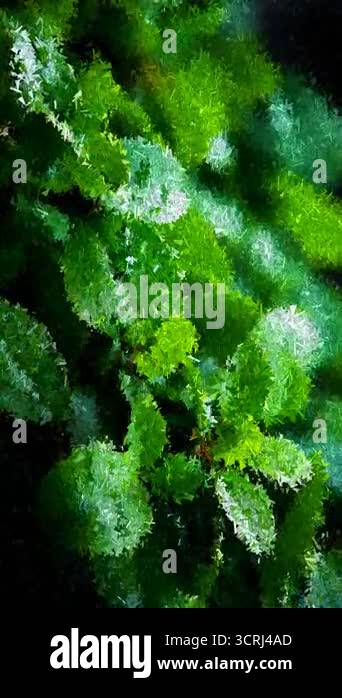Creative abstract artwork of green leaves in fragmented triangular ...