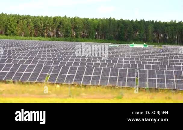 Large solar farm with rows of panels on grass under clear sky Stock ...