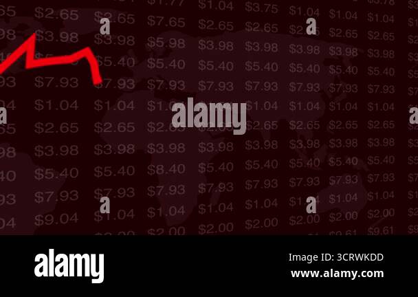 Dramatic stock market crash chart with falling prices. Digital display ...