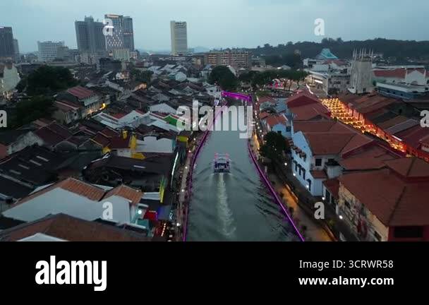 Bandar Hilir, Melaka, Malaysia - Mar 04 2024: Drone footage capturing a ...