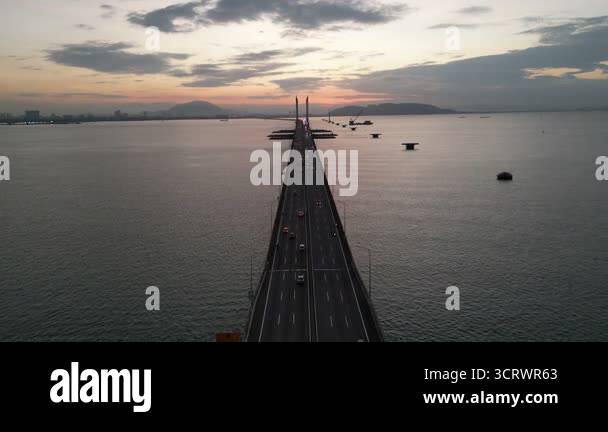 Gelugor, Penang, Malaysia - Feb 17 2024: Penang Bridge over sea with ...