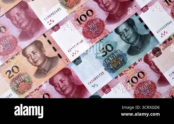 Chinese paper money, yuans in various denominations. China money as a ...