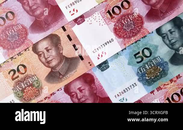 Chinese paper money, yuans in various denominations. China money as a ...