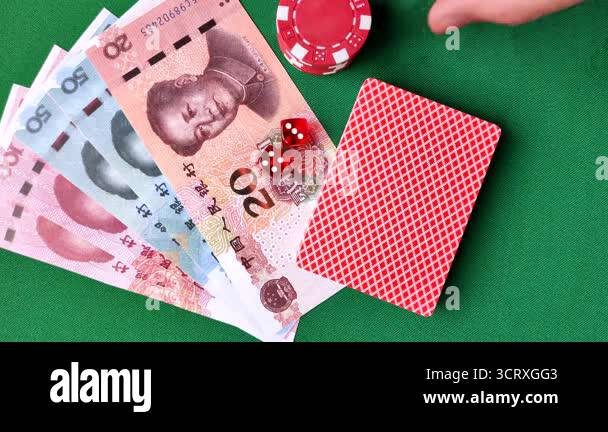 Casino game in the China, yuan money, chips, cards and other attributes ...