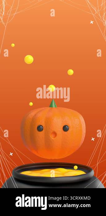 Halloween Animated Scene with Floating Pumpkin and Falling Candy on ...