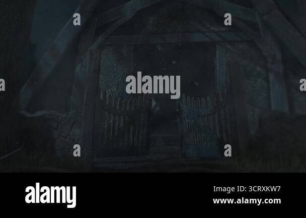 A scary, monstrous figure crawls on all fours through a dark ...