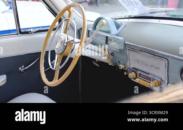 Close up of the interior of a classic Volga car. Elegant retro ...