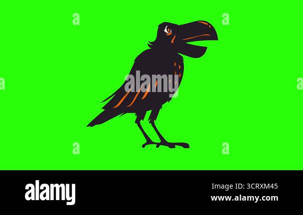 A 2D animated cartoon of a black crow or raven talking or cawing. This ...