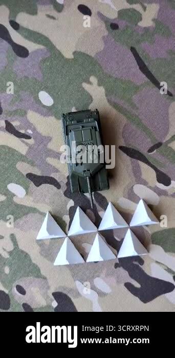 Anti-tank barrier or dragon's teeth made of concrete and iron as a ...