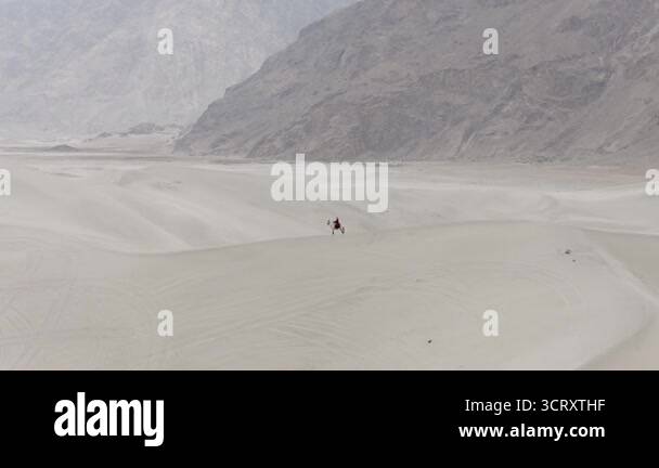Aerial View of a Camel Rider in the Desert Landscape of Pakistan ...