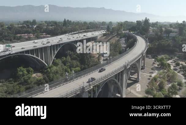 Pasadena, California Side to Side-to-Side Drone View of Colorado Street ...