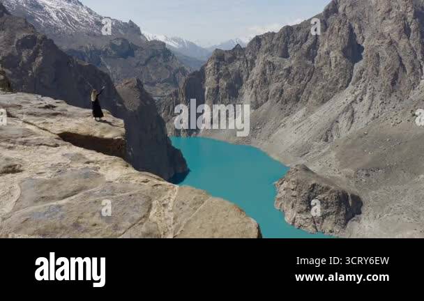 Aerial view of a breathtaking mountain valley in Pakistan, featuring a ...