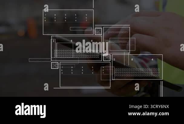Technician holding tablet in industrial site, showing panels updating ...