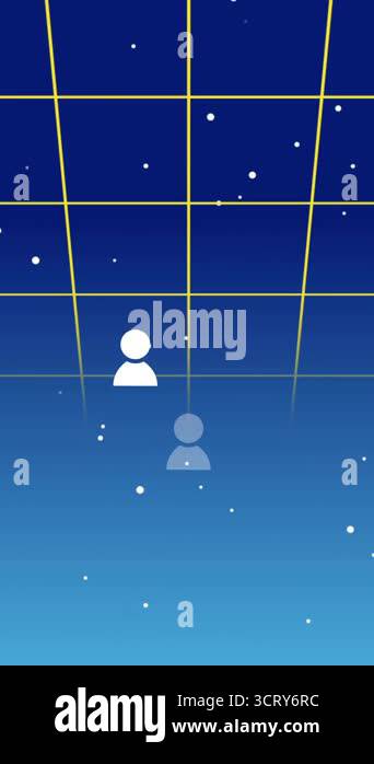 Floating white figures in blue space with stars, creating animation ...