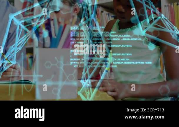 Student touching desk triggers molecular overlay while drawing notes ...