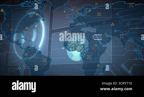 Overlaying radar on map, UI chart expanding panning Africa spotlighting Madagascar monitoring ...