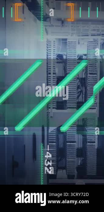 Data Processing Animation Overlaying Digital Interface In Data Center Server Racks Technology